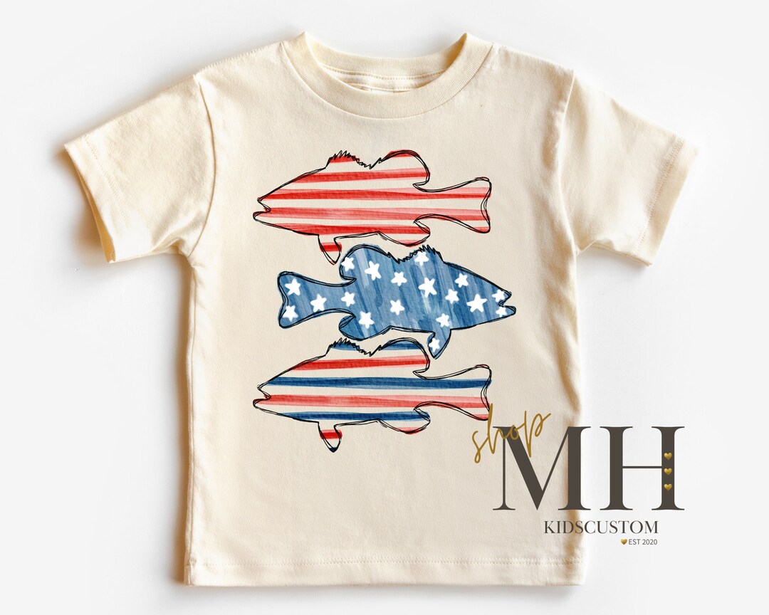 Red White Blue Fish Shirt, Patriotic Kids T-shirt, Fourth of July Shirt ...