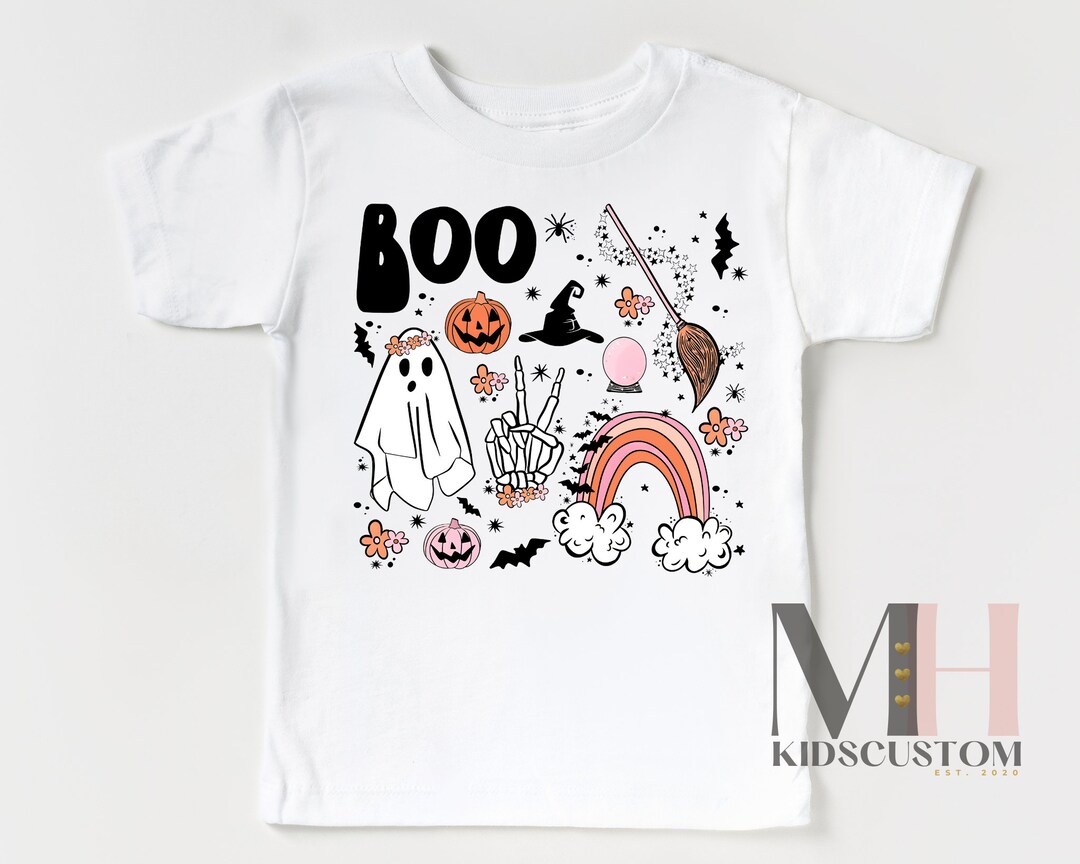 Girls Halloween Doodles Collage Shirt, Girl Halloween Outfit, Cute ...