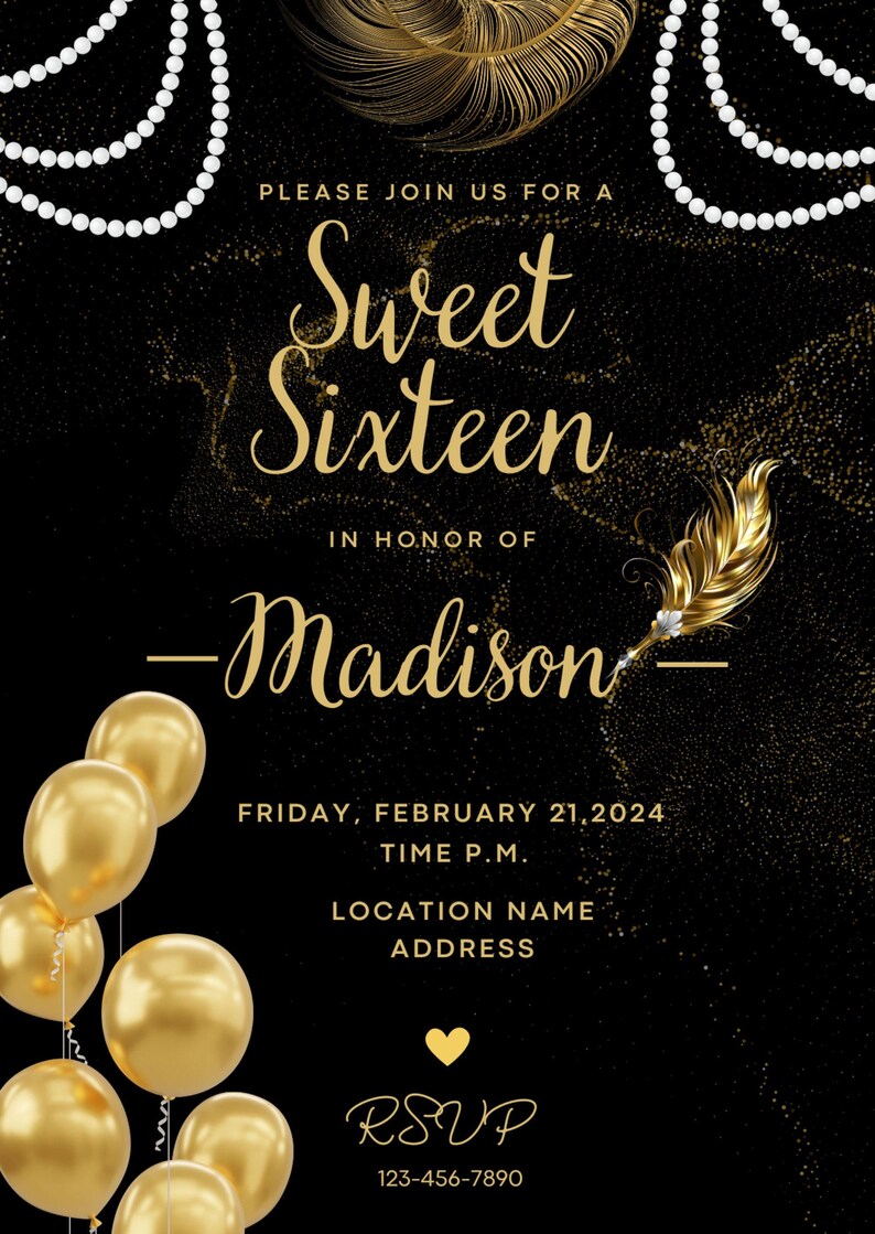 Black and Gold Party Invitation - Etsy