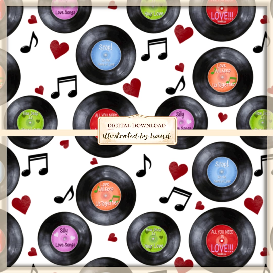 Valentine Sublimation Seamless Pattern – Retro Vinyl Records Love Songs ...
