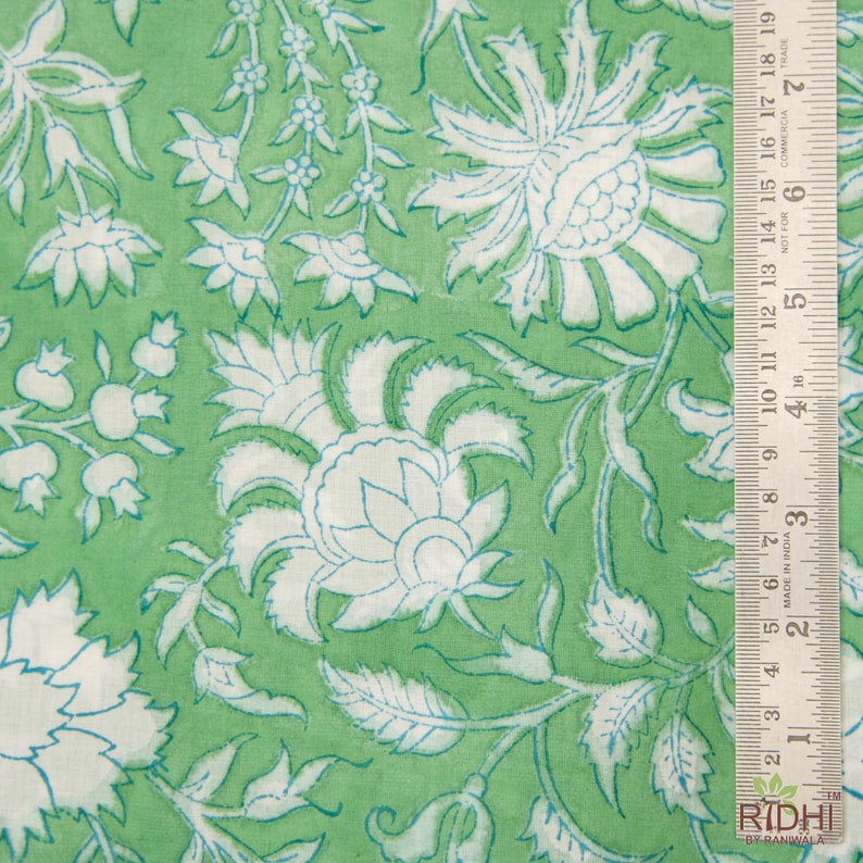 Mint Green and White Indian Floral Hand Block Printed Block - Etsy