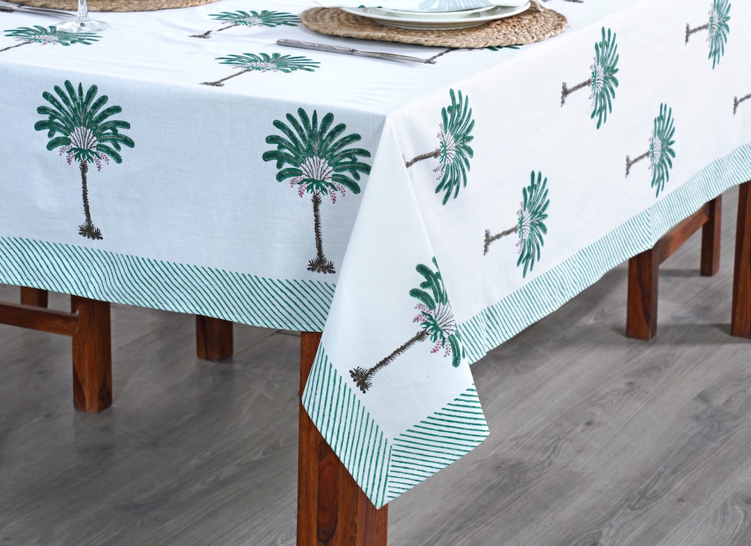 Pine Green and Peanut Brown Print Tablecloth, Palm Tree Print With ...