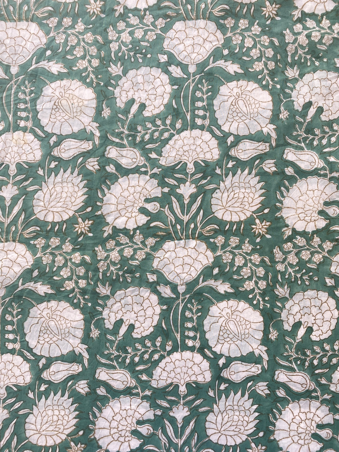 Turquoise Green, Old Moss Green Indian Floral Hand Block Printed 100% ...