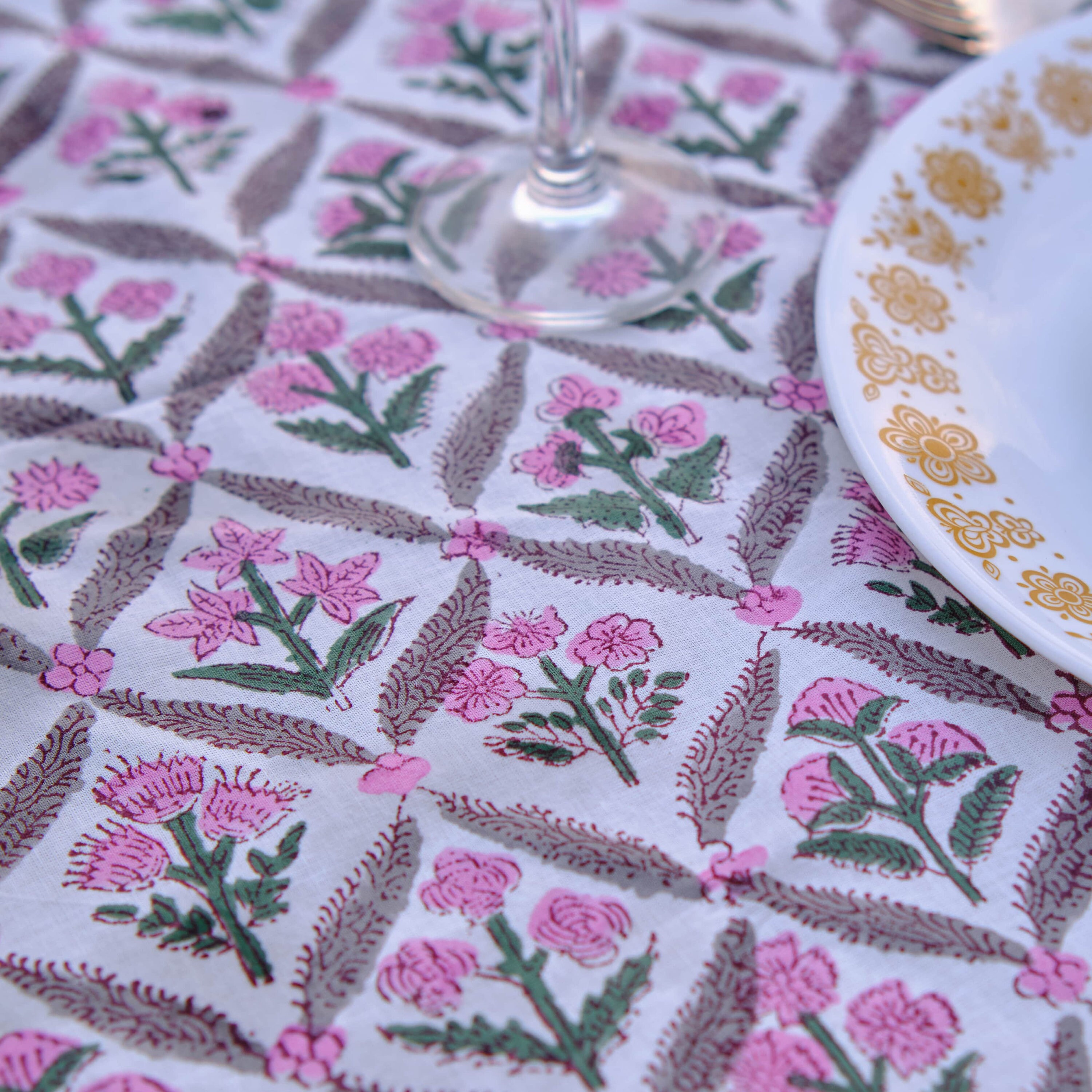 Pink and Green Round Table Cloth Hand Block Print Table - Etsy