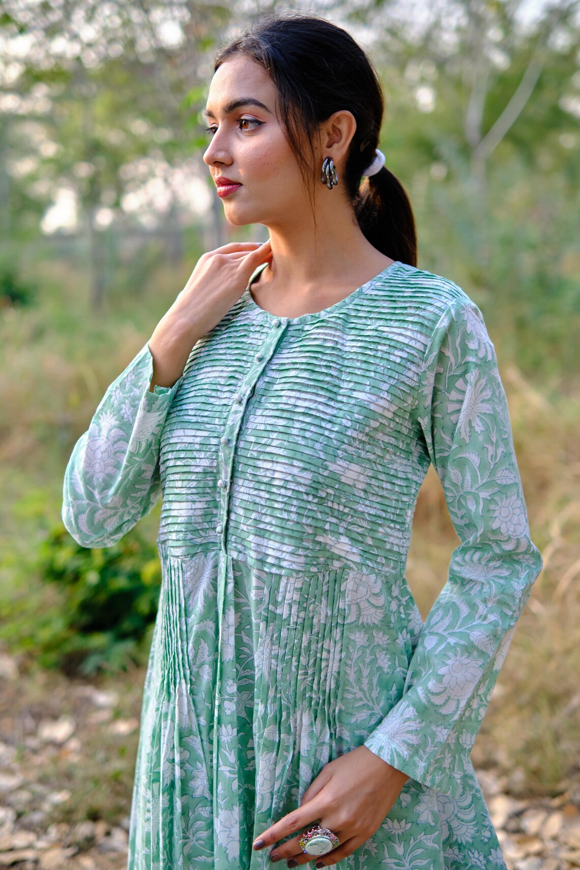 Mint Green and White Indian Block Printed Top Long Tunic With - Etsy