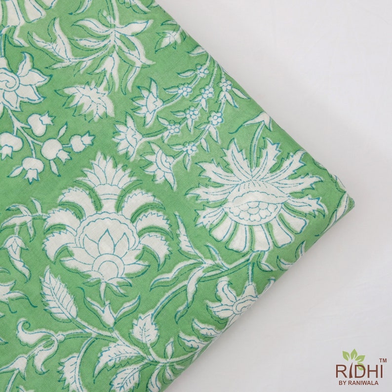 Mint Green and White Indian Floral Hand Block Printed Block - Etsy