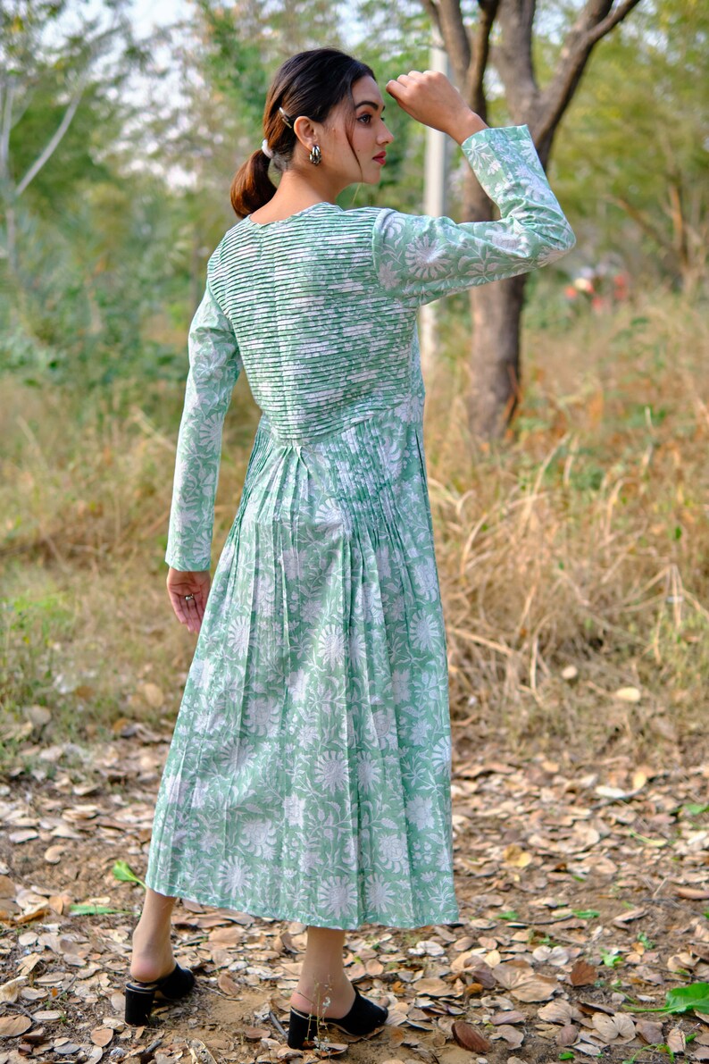 Mint Green and White Indian Block Printed Top Long Tunic With - Etsy