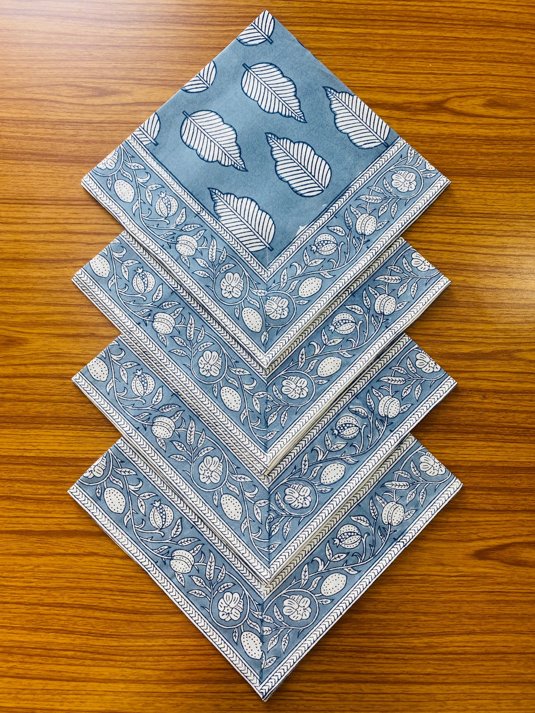 Stone Blue and White Indian Floral Hand Block Printed Cotton Cloth ...