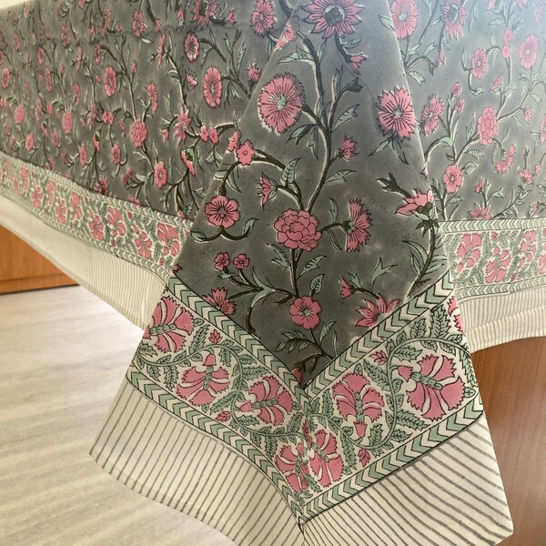Pink Block Print Tablecloth - Etsy