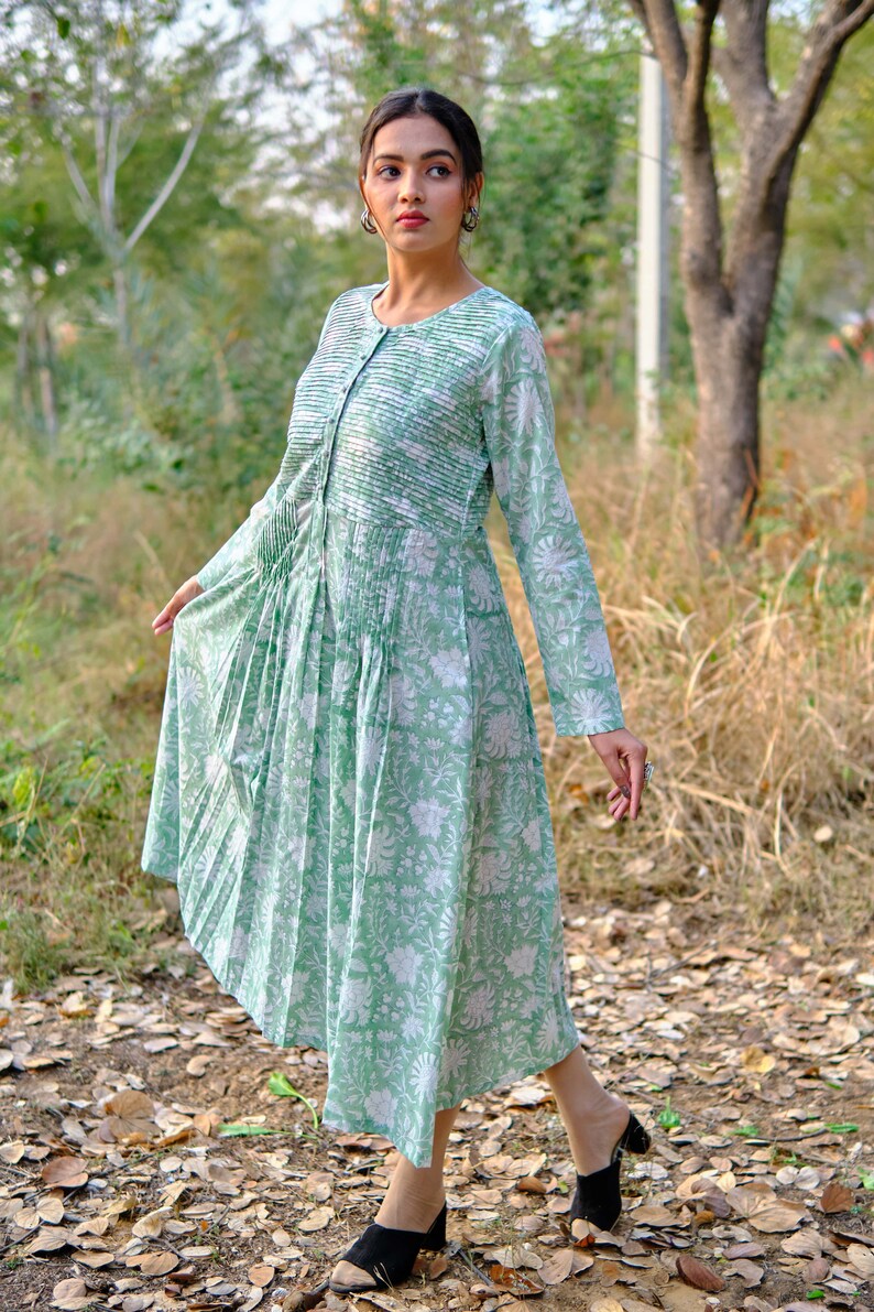 Mint Green and White Indian Block Printed Top Long Tunic With - Etsy