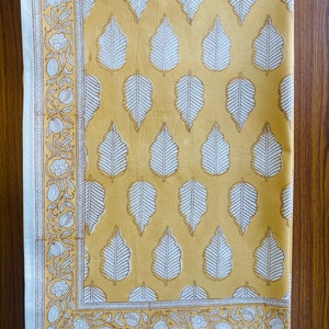 Yellow Leaves Indian Hand Block Printed Cotton Tablecloth, Table Cover ...