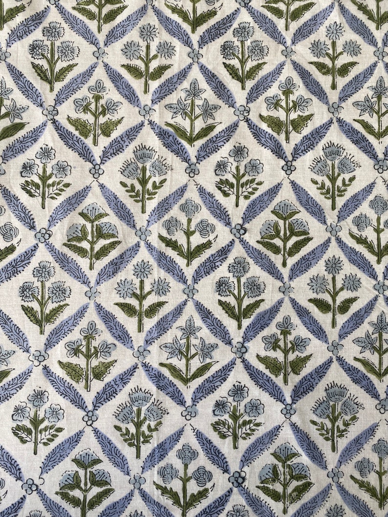 Light Steel Blue Olive Green Hand Block Printed Cotton - Etsy