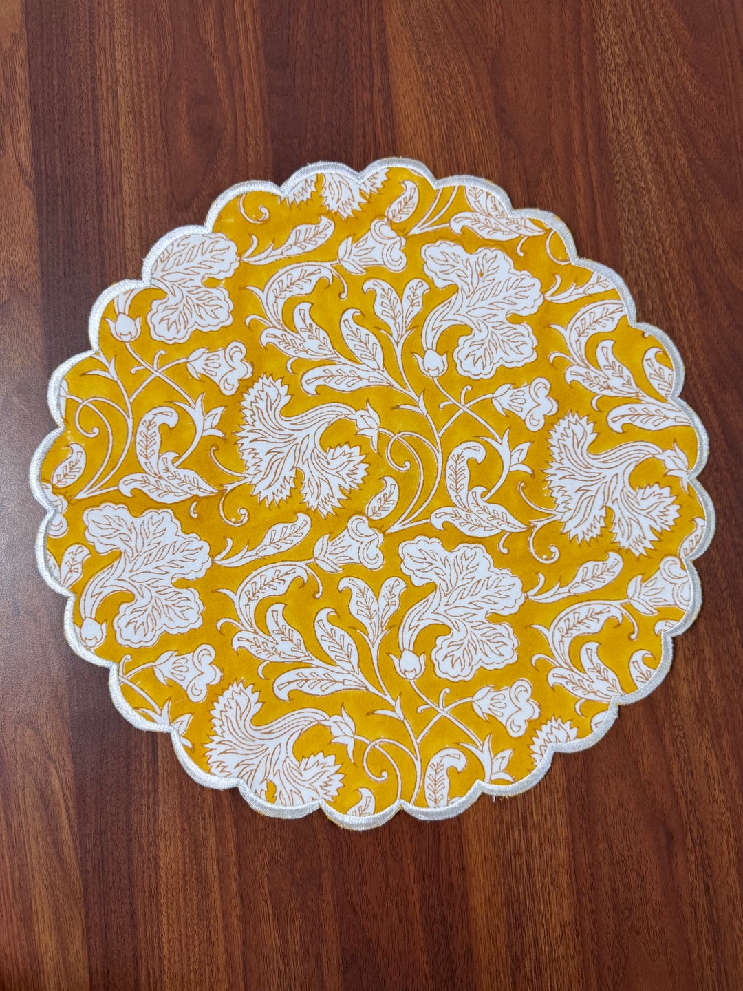 Tablemats, Saffron Yellow India Block Print Mats, Flower Print, Table ...