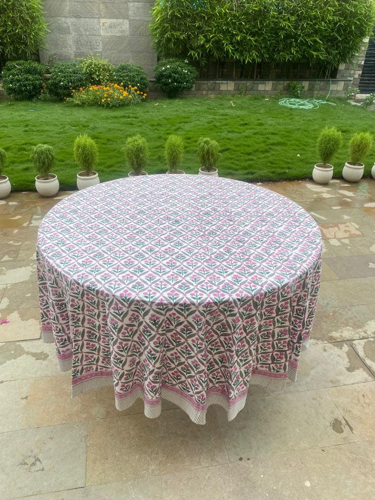 Pink and Green Round Table Cloth Hand Block Print Table - Etsy