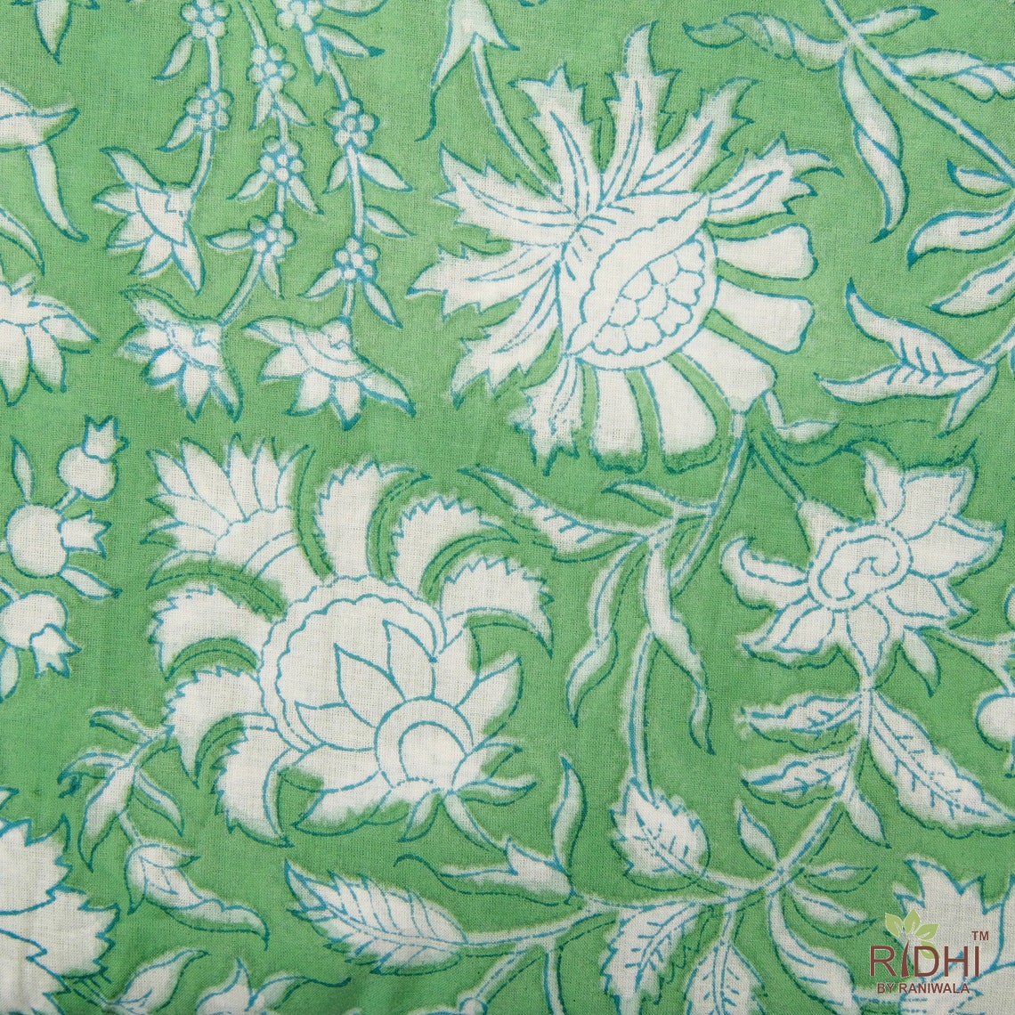 Mint Green and White Indian Floral Hand Block Printed Block - Etsy