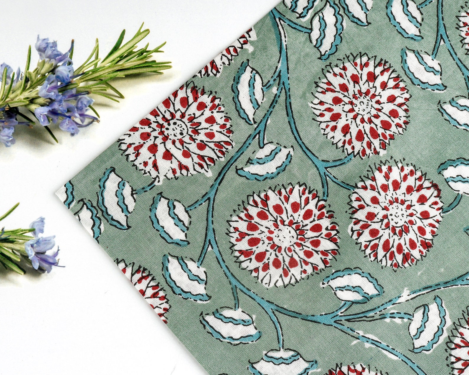 Laurel Green Mahogany Red Indian Hand Block Block Floral - Etsy