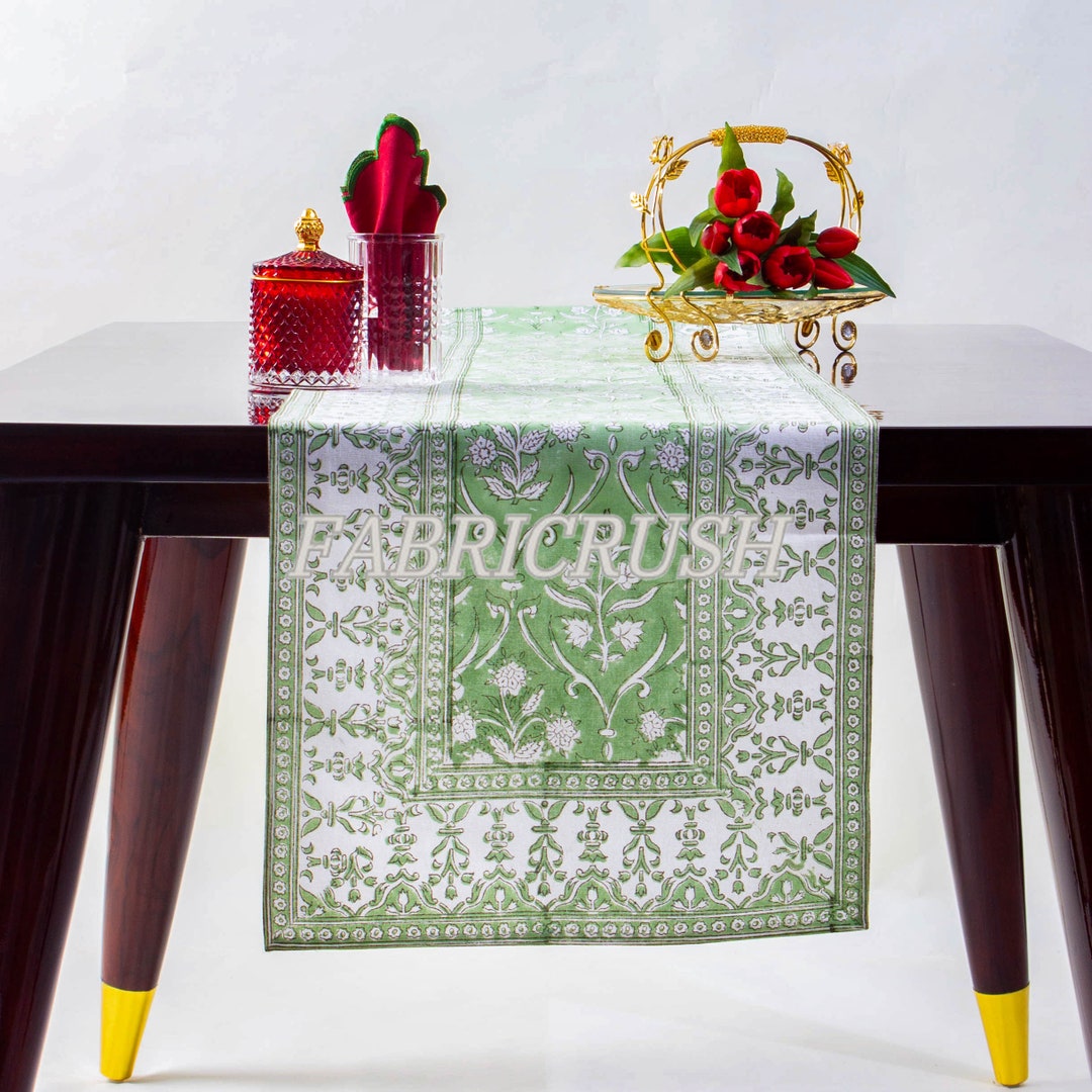 Pear Green and White Indian Floral Hand Block Floral Printed Pure ...