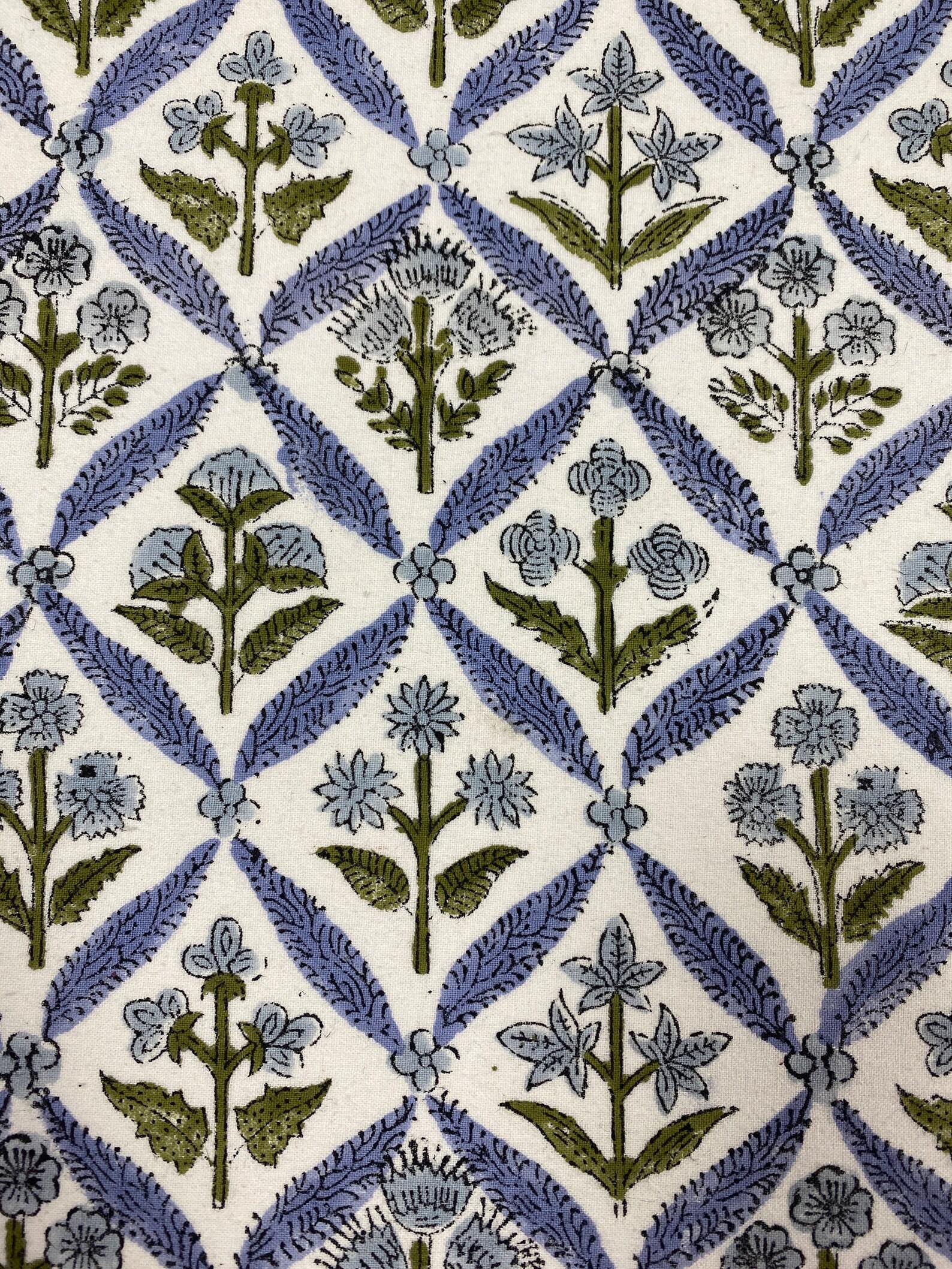 Placemats, Light Steel Blue, Olive Green Indian Floral Hand Block ...