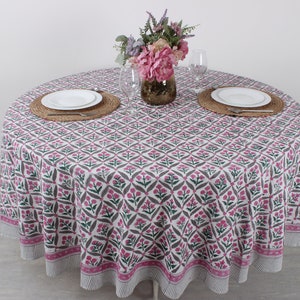 Pink and Green Round Table Cloth Hand Block Print Table - Etsy