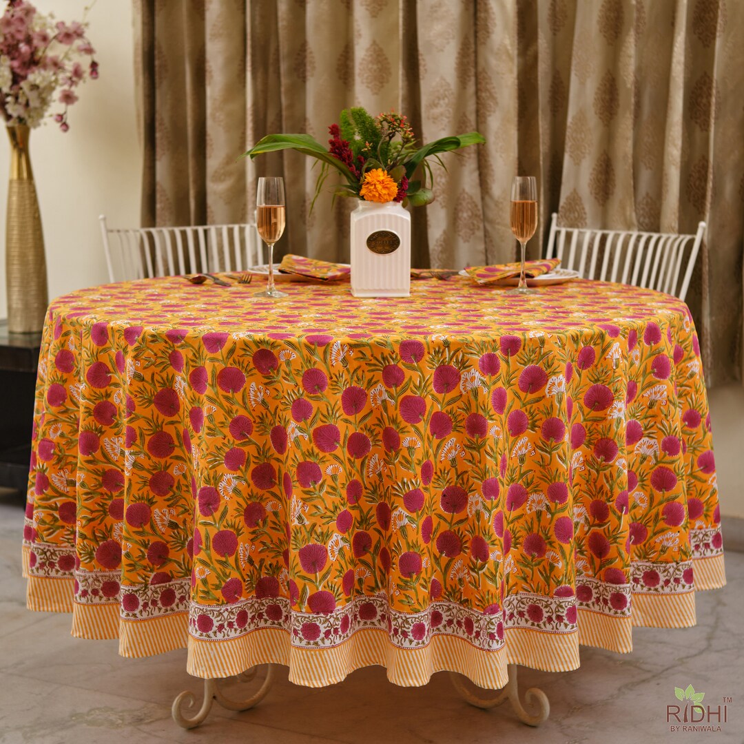 Tangerine Orange and Bubblegum Pink Indian Floral Design Hand Block ...