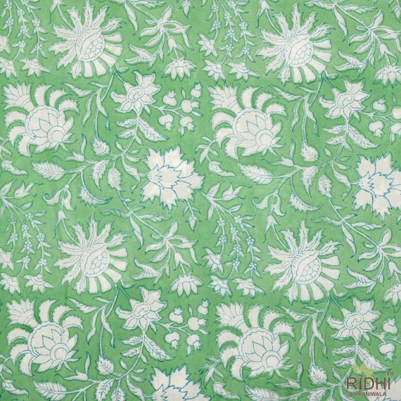 Mint Green and White Indian Floral Hand Block Printed Block - Etsy