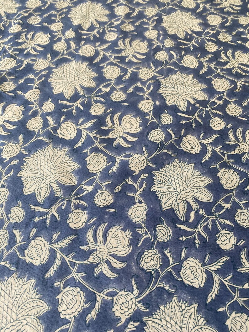 Prussian Blue and White Floral Border Design Hand Block Print - Etsy UK