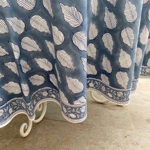 Stone Blue Round Tablecloth, Indian Floral Block Printed Cotton Cloth ...