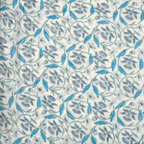 Teal Blue Indian Floral Printed 100% Pure Cotton Cloth Fabric - Etsy