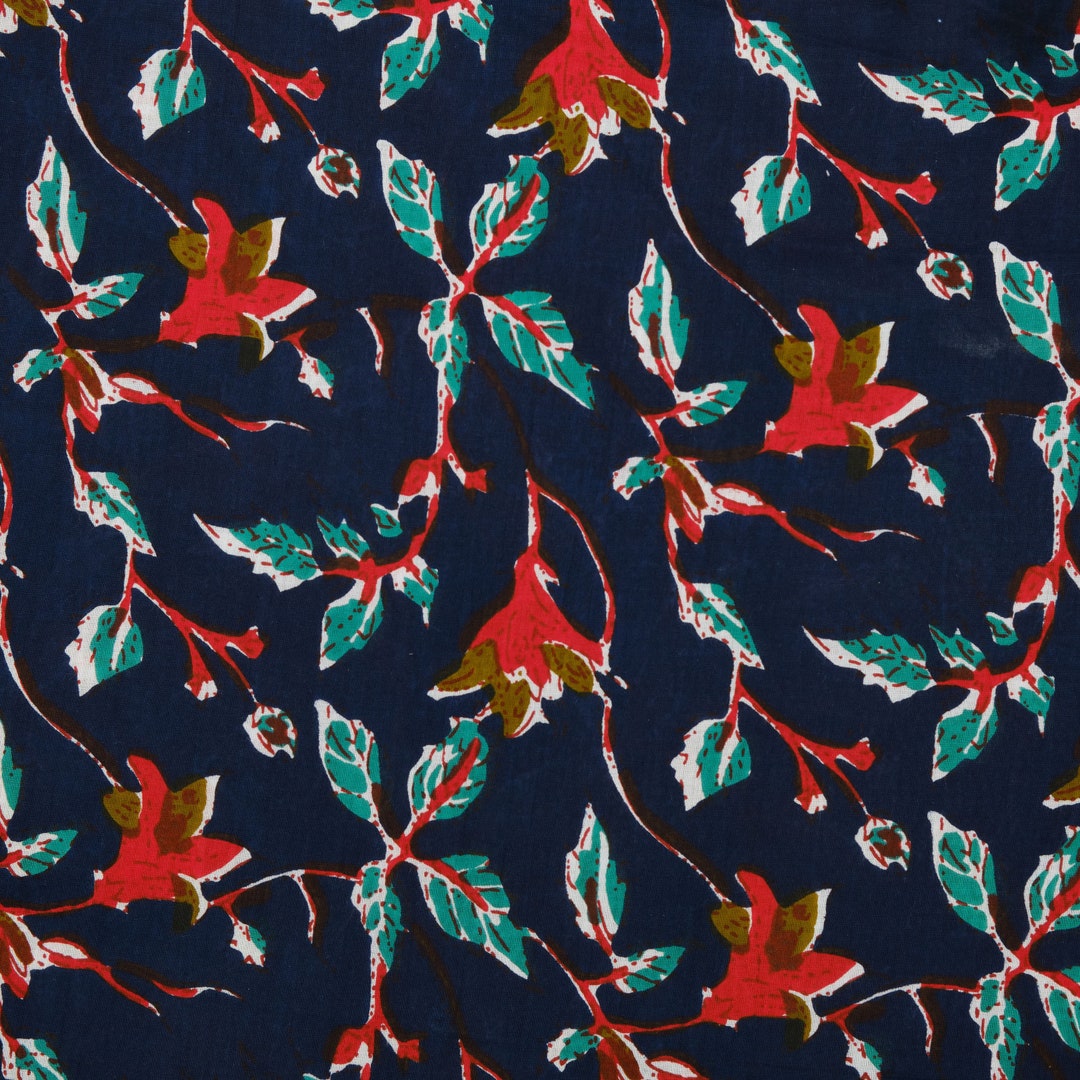 Dark Blue Vermillion Red Pine Green Indian Floral Printed - Etsy