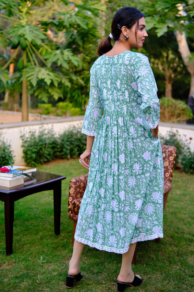 Mint Green and White Indian Block Printed Top Long Tunic With - Etsy