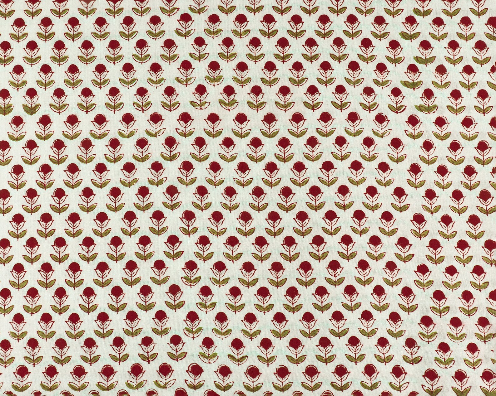 Vermilion Red and Army Green Indian Hand Block Floral Printed | Etsy