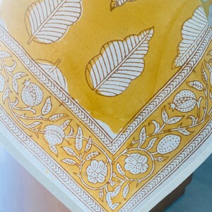Yellow Leaves Indian Hand Block Printed Cotton Tablecloth, Table Cover ...