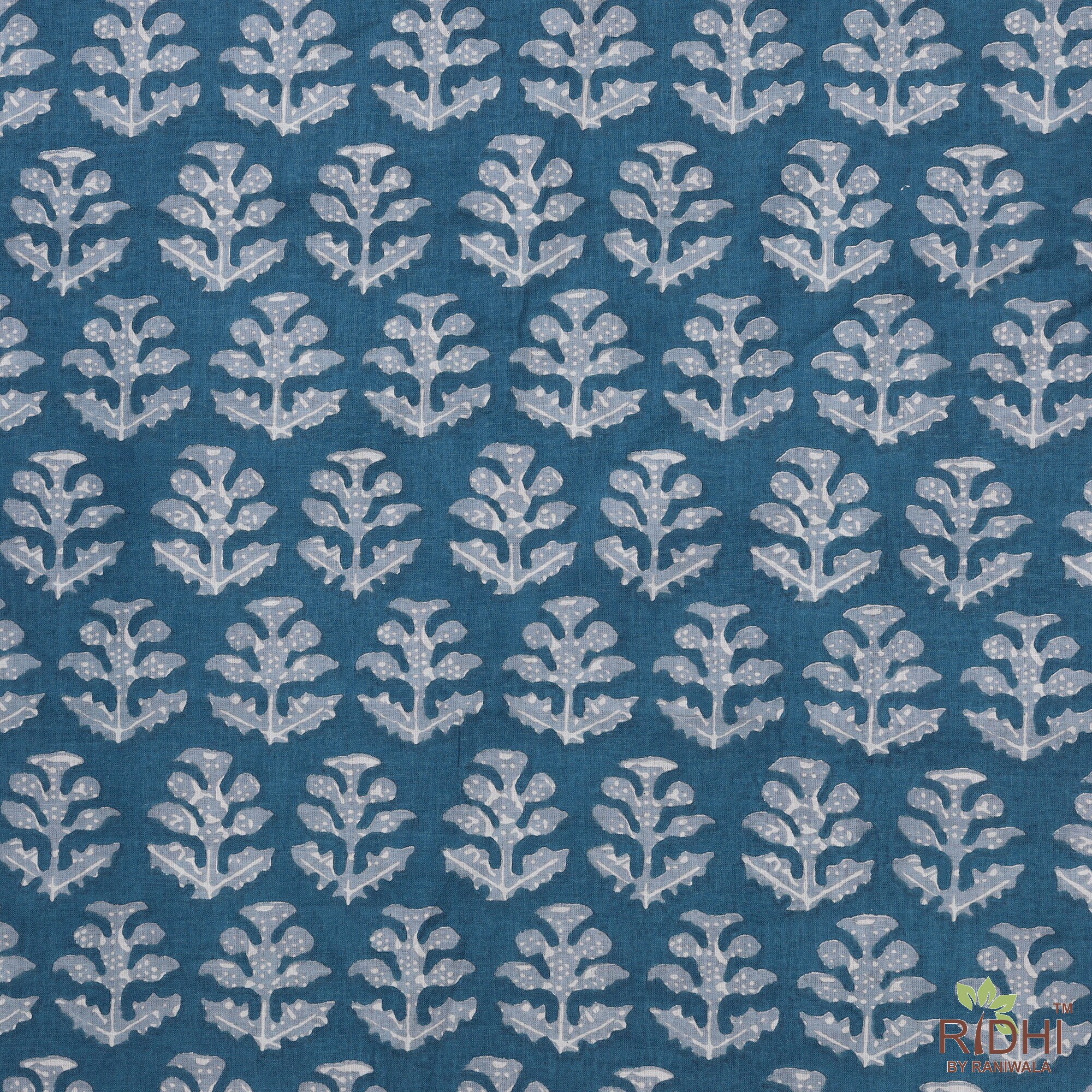 Teal Blue Indian Floral Printed 100% Pure Cotton Cloth Fabric - Etsy