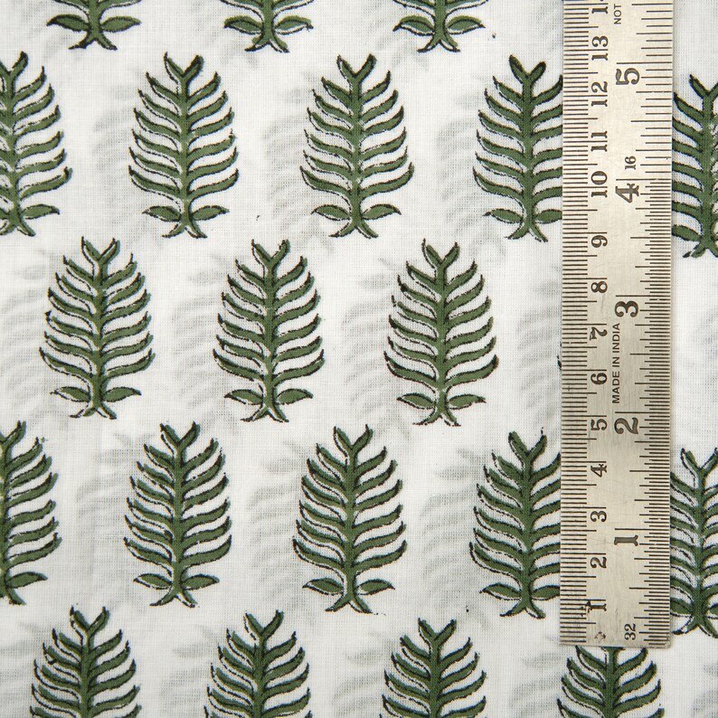 Juniper Green Indian Hand Block Leaf Print 100% Cotton Cloth - Etsy