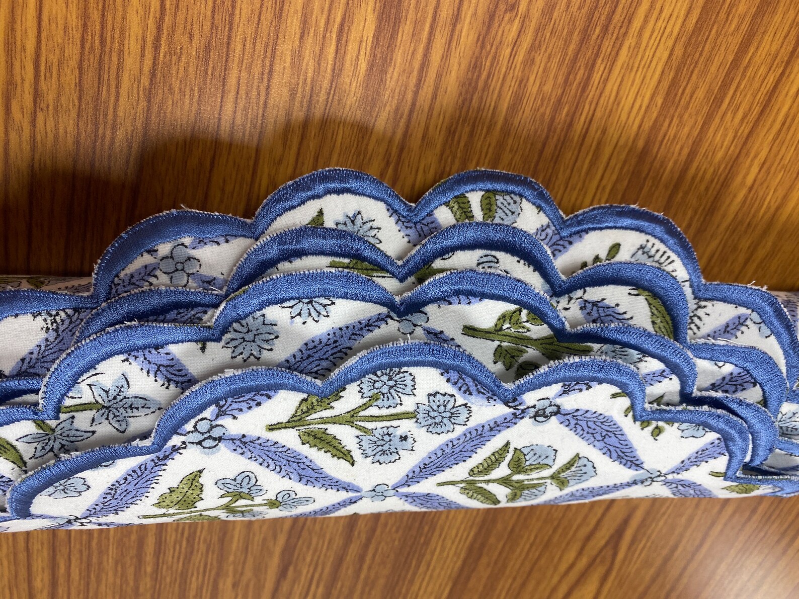 Placemats, Light Steel Blue, Olive Green Indian Floral Hand Block ...