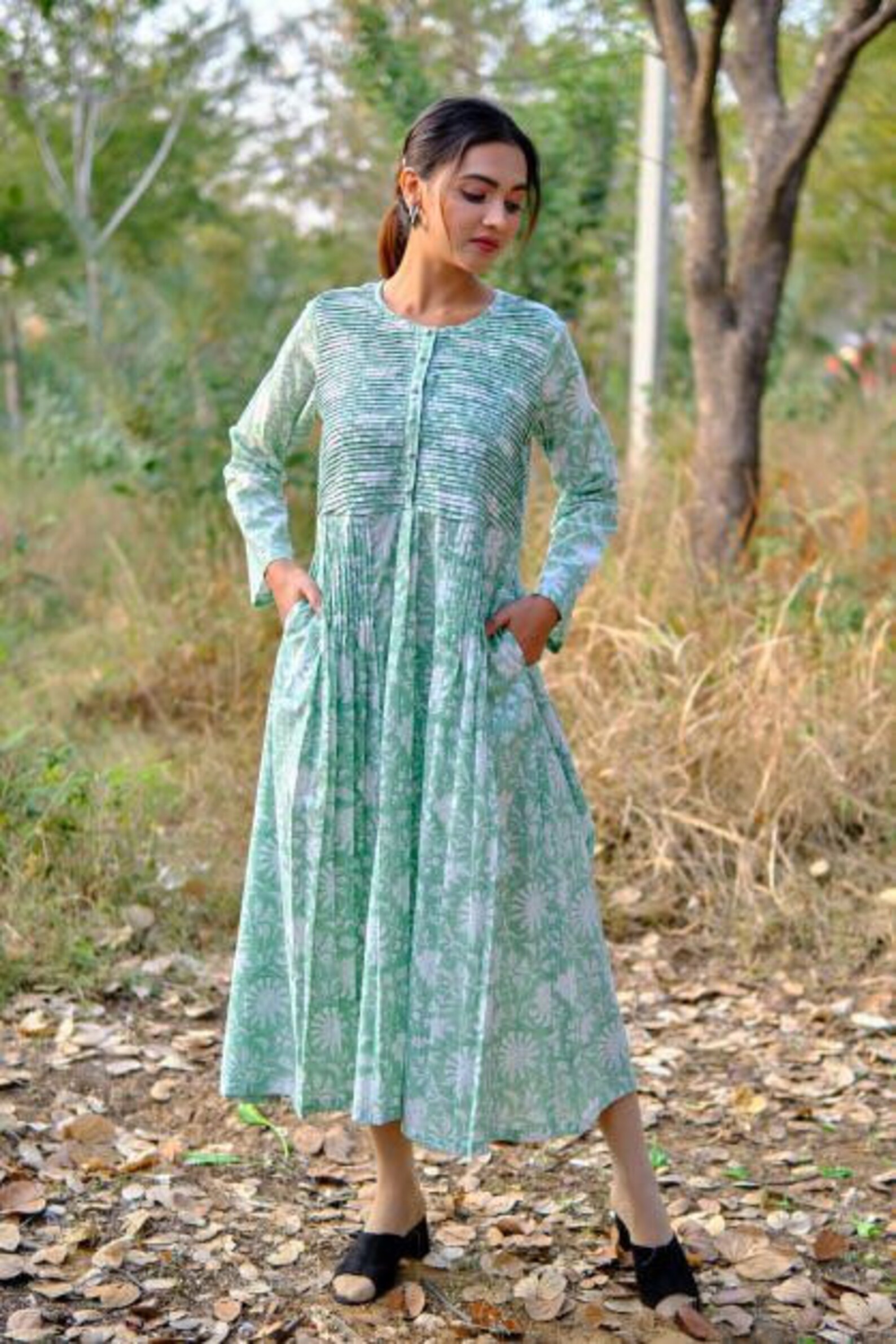 Mint Green and White Indian Block Printed Top Long Tunic With - Etsy