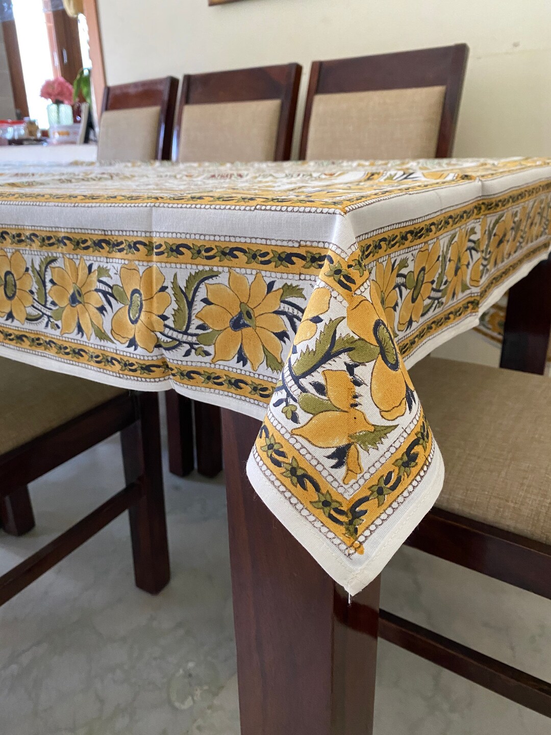 Indian Yellow, Moss Green, Celadon Green Indian Hand Block Printed ...