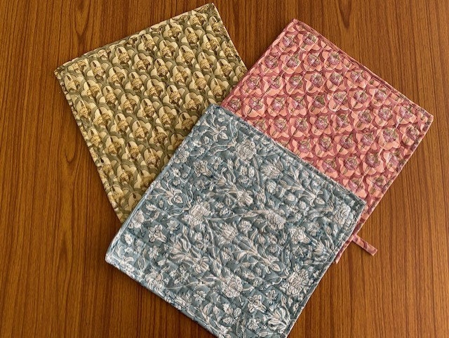 India Hand Block Print Floral Cotton Quilted Kitchen Pot | Etsy