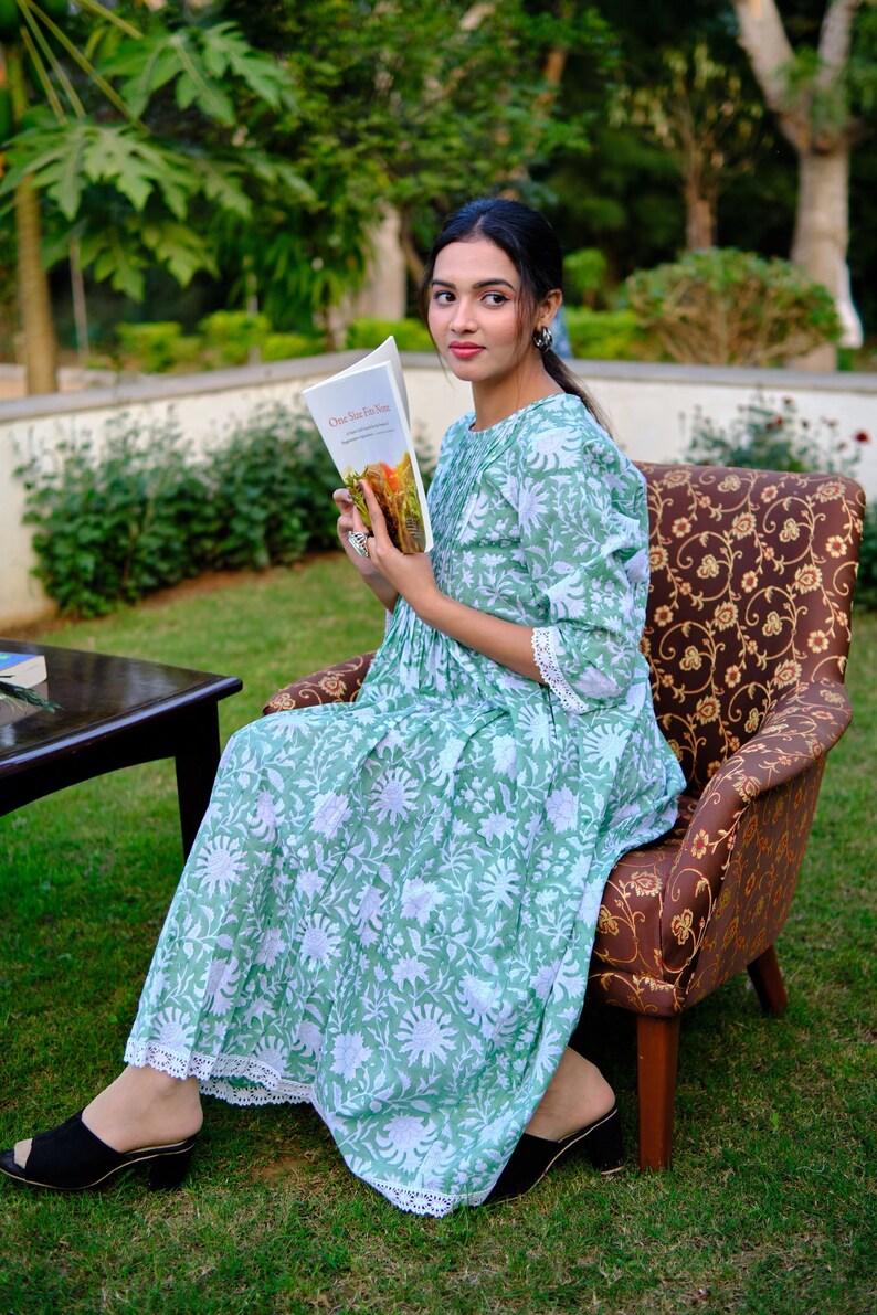 Mint Green and White Indian Block Printed Top Long Tunic With - Etsy