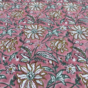 Candy Pink Indian Floral Hand Block Printed 100% Cotton Cloth, Fabric ...