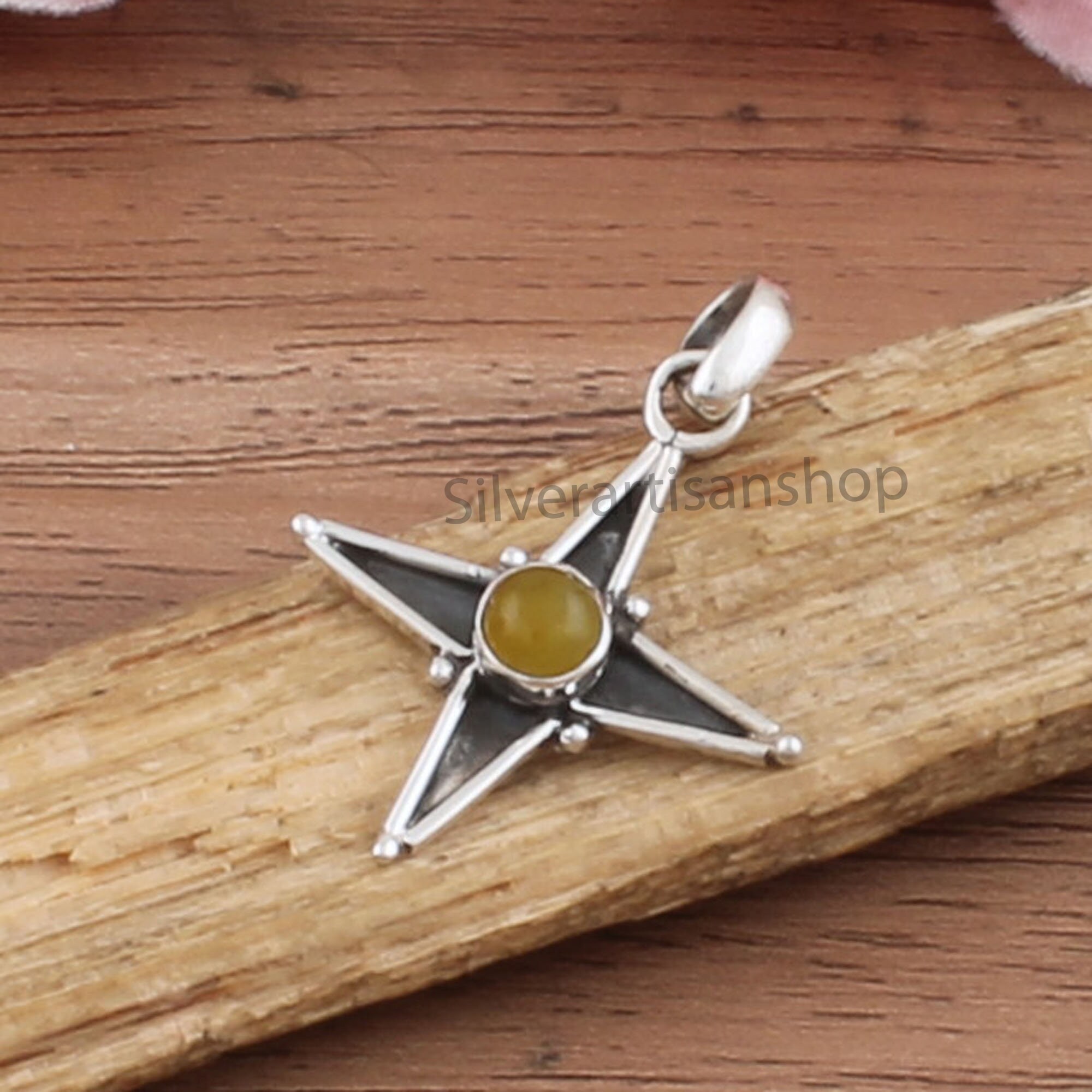Designer Four Point Star Pendant 925 Sterling Silver Yellow | Etsy