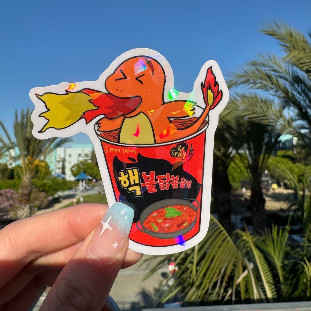 Pokemon Charmander Spicy Cup Noodle Waterproof Holo Sticker - Quirky ...