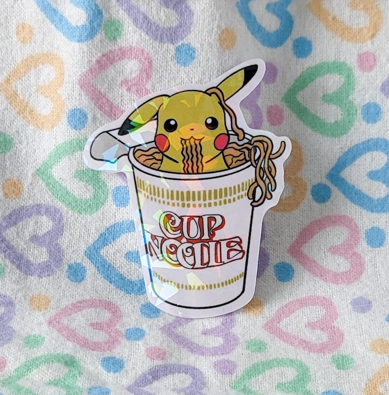 Pokemon Pikachu Cup Noodle Waterproof Holo Sticker Adorable Decal for ...