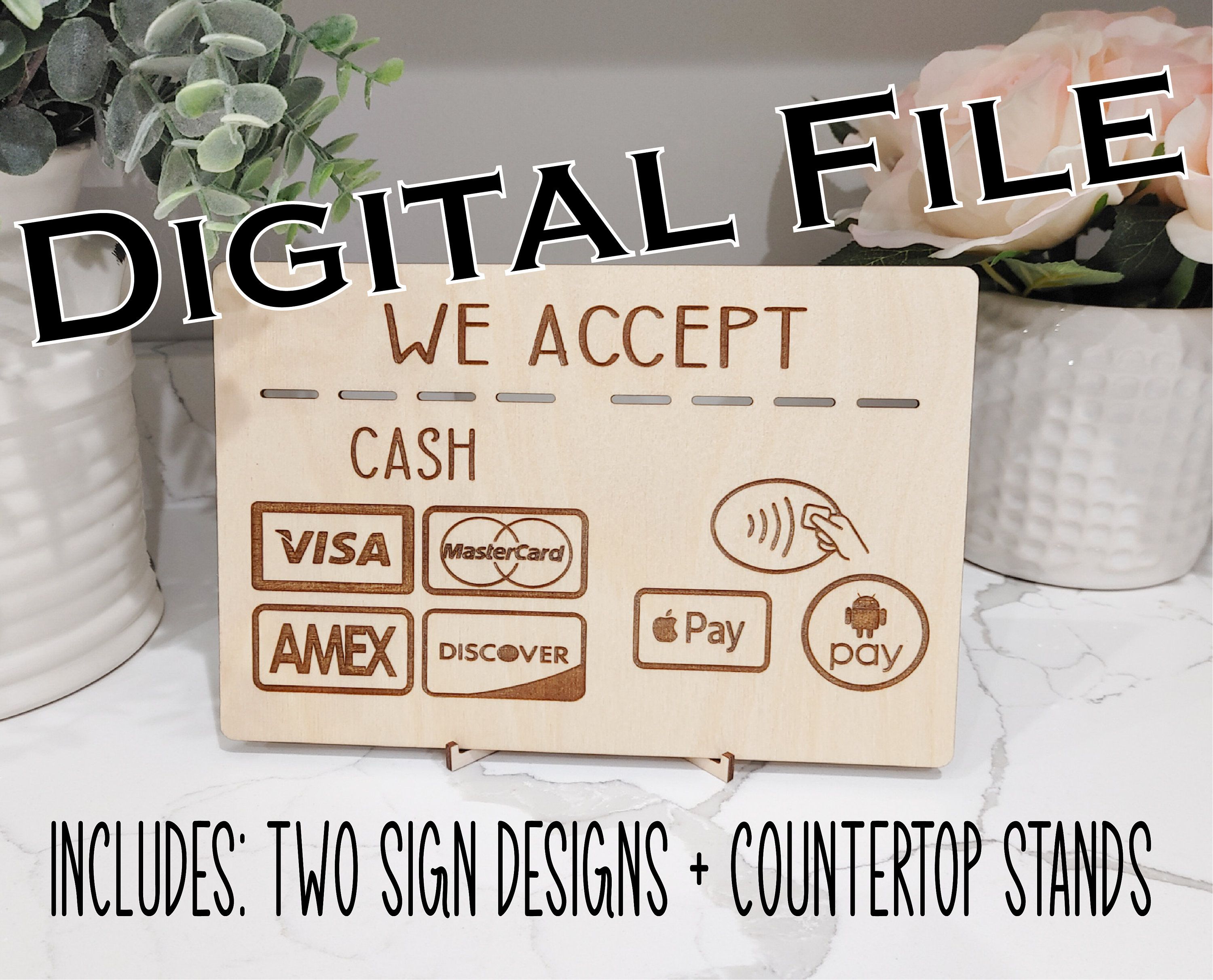 Digital File Glowforge Square We Accept Payment Sign And Icons Svg