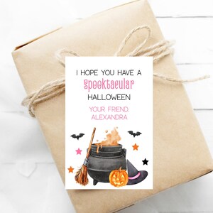 Editable Pink Spooktacular Halloween Tag Printable Witch Halloween Gift ...
