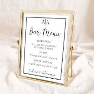 Editable Modern Minimalist Monogram Bar Menu Sign Template Printable ...