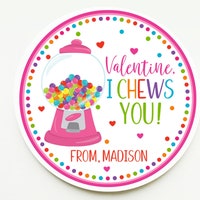 Printable I Chews You Valentine's Day Tag, Kids Classroom Gum Candy ...