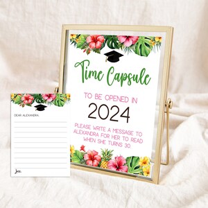 Editable Luau Graduation Time Capsule Sign & Card Template, Printable ...