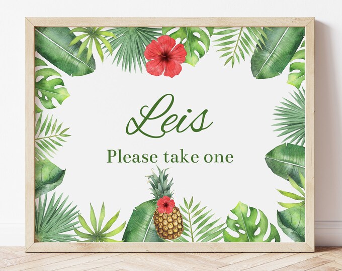 Printable Leis Sign, Luau Party, Luau Birthday, Luau Decorations ...