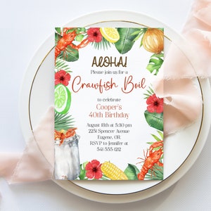Editable Crawfish Boil Luau Invitation Template, Printable Seafood Luau ...